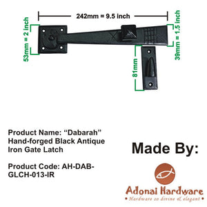 Best "Dabarah" Hand-forged Black Antique Iron Gate Latch- Adonai Hardware