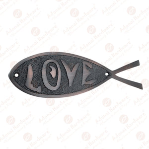 Quality "Love" Brass Fish Door Sign - Adonai Hardware